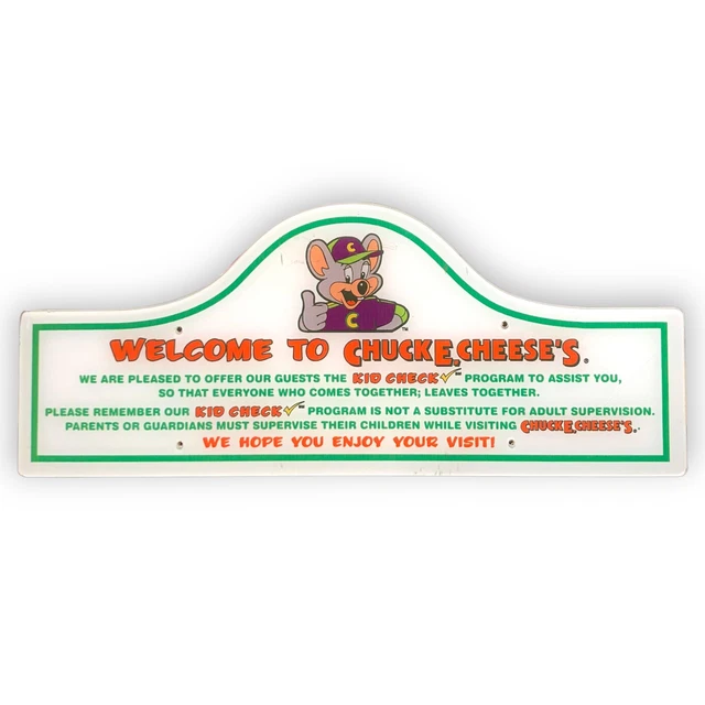 RARE CHUCK E. Cheese’s In Store Welcome / Kid Check Sign ️🌟 EUR 172,01 ...