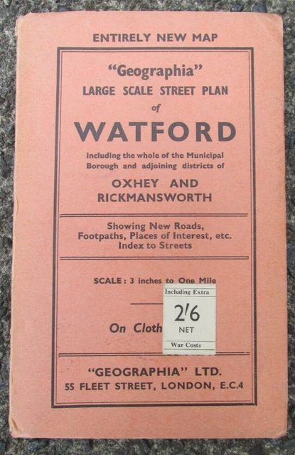 VINTAGE MAP LARGE Scale Street Plan WATFORD (and Rickmansworth ...