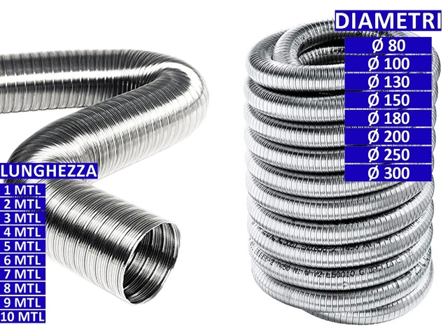 ALLINOX TUBO FUMO Flessibile Acciaio Inox Per Canna Fumaria Stufe a ...