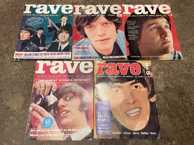 LOT OF 5 Rave Magazines, 1960s Music - Beatles, Rolling Stones, Hollies ...