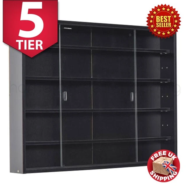 5-TIER WALL DISPLAY Shelf Unit Cabinet Shelves Glass Doors Black £72.42 ...
