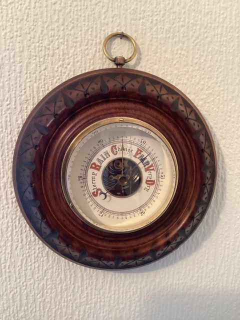 ANTIQUE ROUND WALL Barometer Turned & Carved Wood Surround £52.72 ...