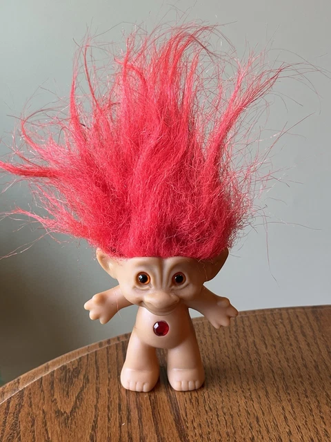 VINTAGE GEM BELLY Treasure Troll Orange Hair & Eyes Red Star Novelty ...