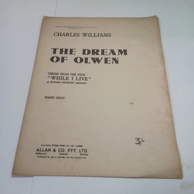 VINTAGE SHEET MUSIC 1947 “THE DREAM OF OLWEN” by Charles Williams P47 ...