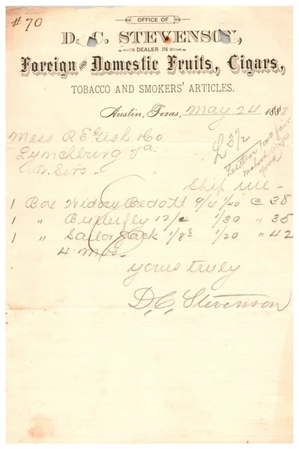 1888 HANDWRITTEN RECEIPT Letterhead A Scherck Son Tobacco Cigars ...