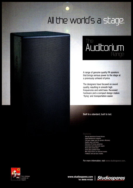 SOUND-ON-SOUND MAGAZINE ADVERT 12X9" The Auditorium Range Pa Speakers £ ...