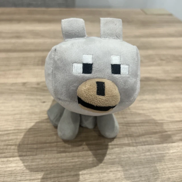 MINECRAFT GREY WOLF Soft Toy Mojang 2014 Red Collar 8” Plush Dog VGC £8 ...