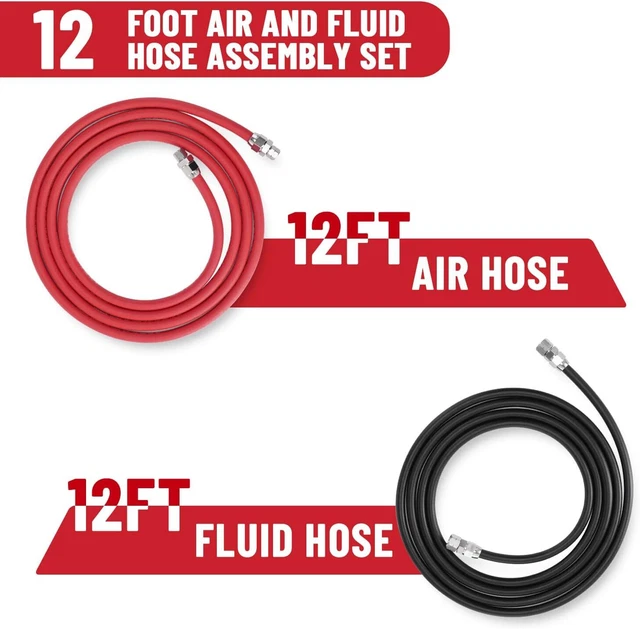 12 FT AIR and Fluid Hose Assembly Set For Pressure Pot Tanks, Spray ...