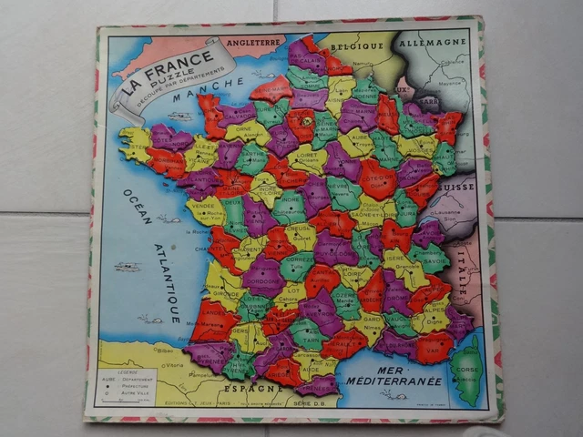 TRÈS ANCIEN PUZZLE en carton, carte de France des départements (années ...