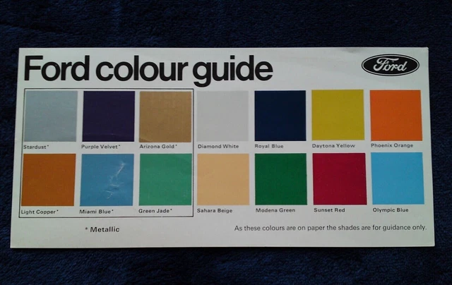FORD COLOUR GUIDE CHART RARE! August 1974 Earls Court Motor Show 1974 £ ...