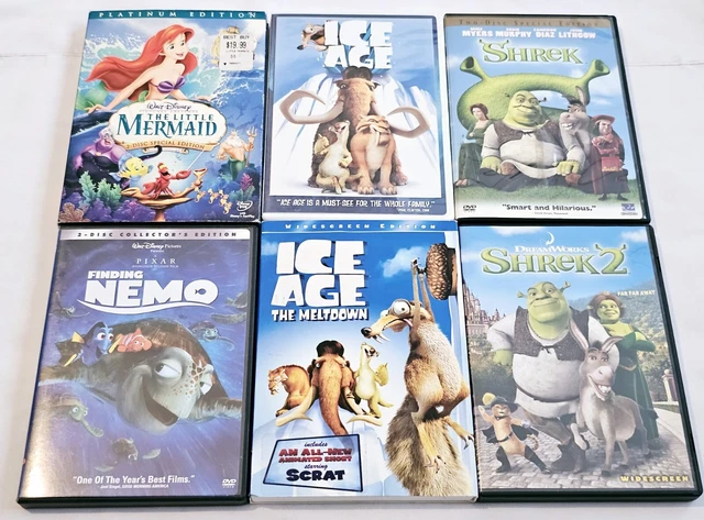 THE LITTLE MERMAID, Finding Nemo, Ice Age 1 & 2, Shrek 1 & 2 DVD Lot £ ...
