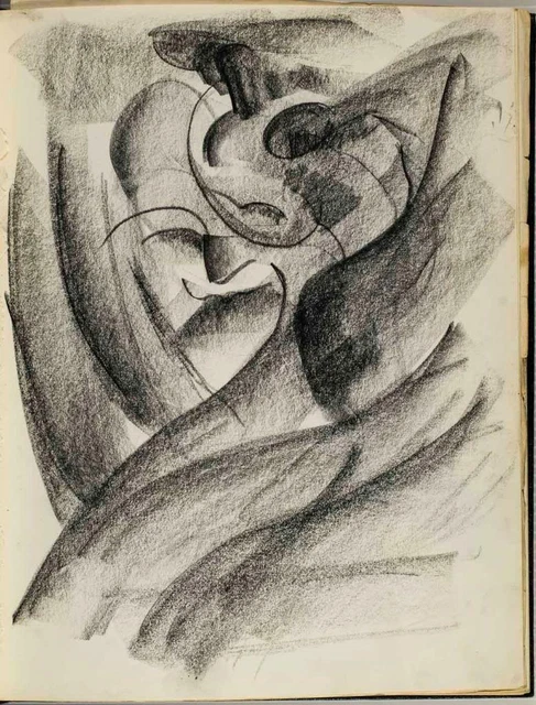 VINTAGE GRAPHITE PENCIL Drawing on Paper Mid Century Abstract tob $53. ...