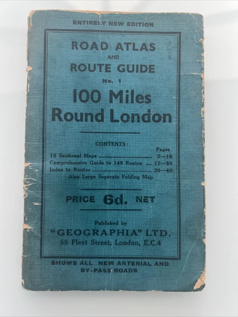 1920S GEOGRAPHIA ROUTE Guide 100 MILES ROUND LONDON Atlas, Index & Fold ...