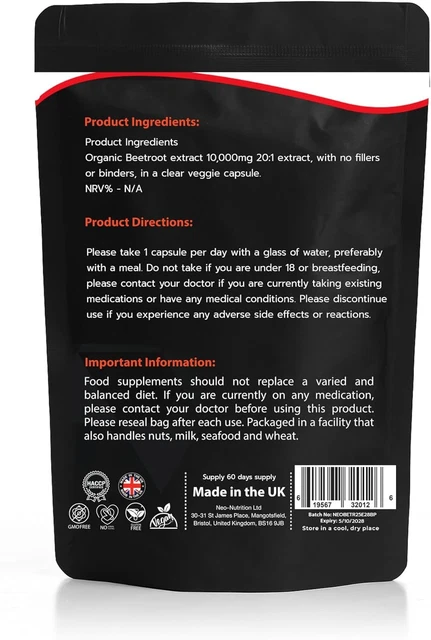 BEETROOT CAPSULES 10,000MG | 60 CAPS | High Strength 20:1 Beetroot ...