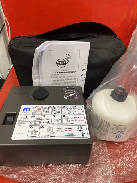 GENUINE FIAT 500 Tyre Repair Kit Pump Air Compressor Sealant Glue Bag ...