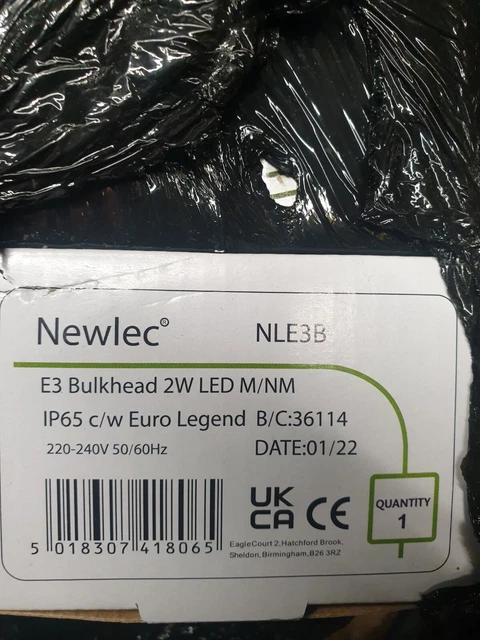 NEWLEC BULKHEAD E3 2W LED M/NM Emergency Exit Light NLE3B IP65 £12.99 ...