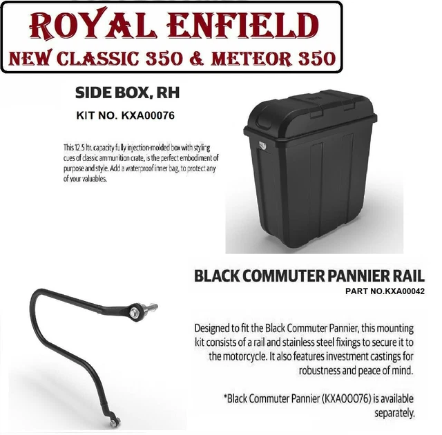 ROYAL ENFIELD METEOR 350 Commuter RHS Pannier Side Box KXA00042 & RAIL ...