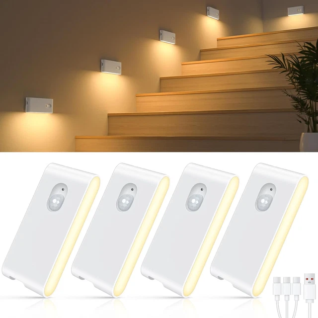 STAIR LIGHTS, WIRELESS Motion Sensor Night Light, USB Rechargeable ...