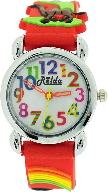 RELDA CHILDREN'S BIG Number Analog 3D Zoo Animals Red Silicone Strap ...