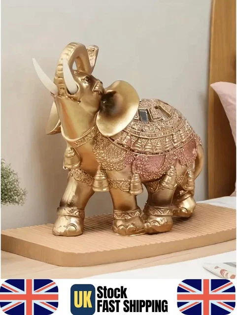 LARGE GOLD ELEPHANT Statue Ornate Feng Shui Ornament Luxury Home Decor ...