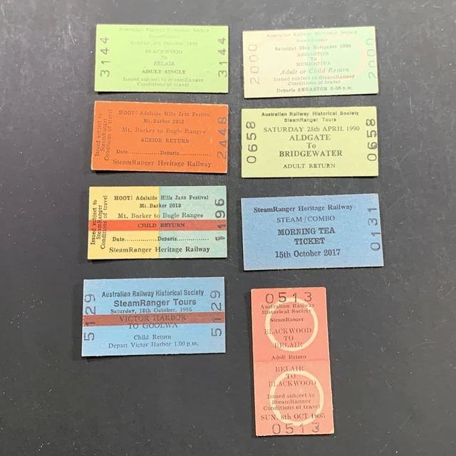 LOT X8 VINTAGE AUSTRALIAN RAILWAY HISTORICAL STEAMRANGER TRAIN TICKETS ...