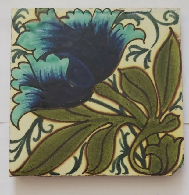 HAND PAINTED BLUE Paeony Tile designed by Lewis Day £65.00 - PicClick UK