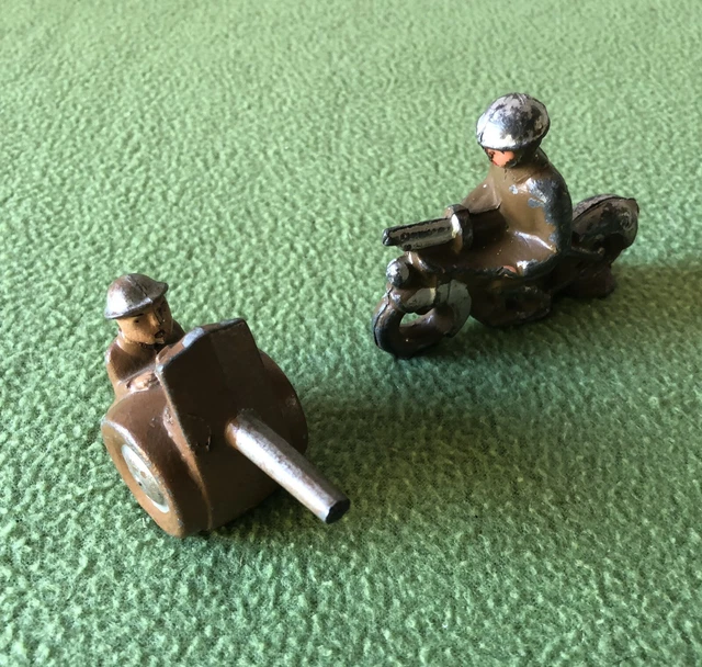 VINTAGE WWI CAST Aluminum Machine Gunner On HD Motorcycle with Howitzer ...