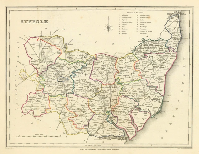 ANTIQUE COUNTY MAP of SUFFOLK by Creighton & Starling for Lewis c1840 ...