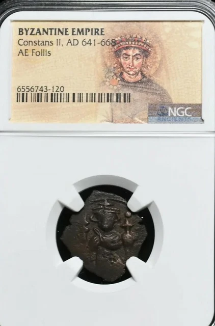 CONSTANS II THE Bearded. 641-668. Æ Follis,Byzantine Empire.NGC ...