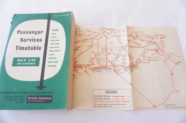 SEPT 1963 JUNE 1964 Southern Region Passenger Railway Timetable & Map £ ...