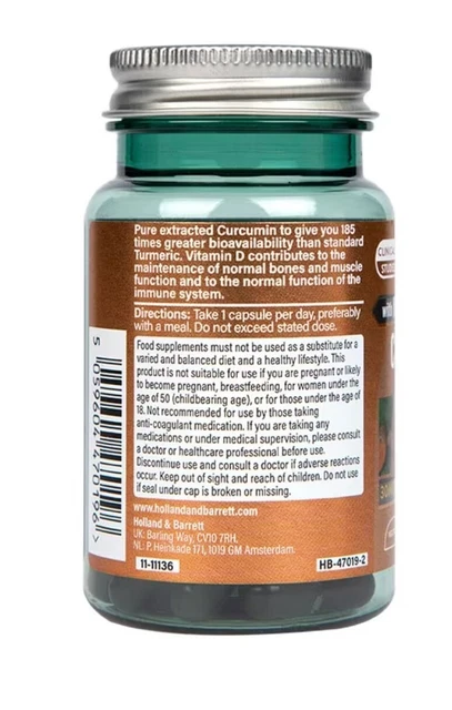 RRP £57 3X H&B Curcumin 185x Bioavailability Vit. D NovaSOL Technology ...