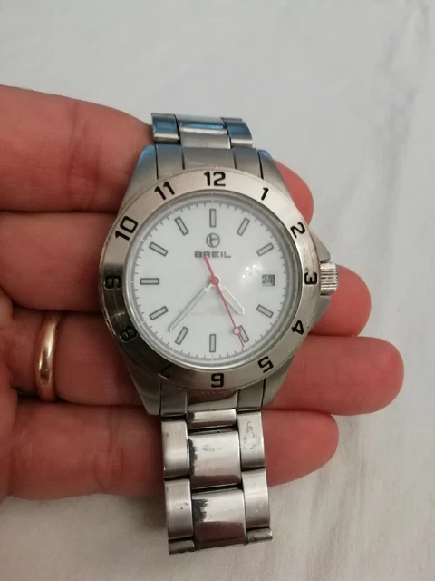 BREIL MONTRE ACIER Homme Avec Dateur Fond Blanc Résistant À L'Eau 10 ...