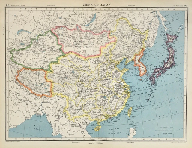 ANTIQUE MAP OF China & Japan 1947 Asia Mongolia Tibet Korea £14.00 ...