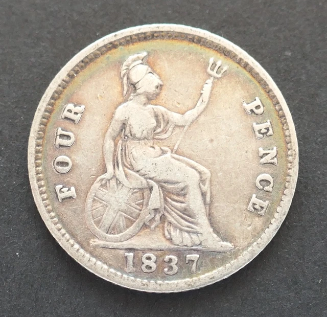 GB KING WILLIAM IV - 1837 BRITANNIA GROAT 4d COIN - 0.925 SILVER ...