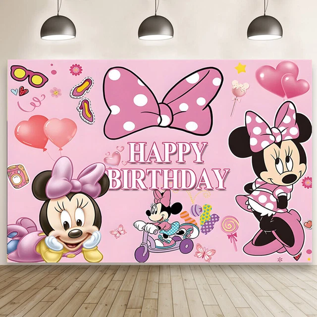 PINK MINNIE MOUSE Backdrop Girls Happy Birthday Party Photo Background ...
