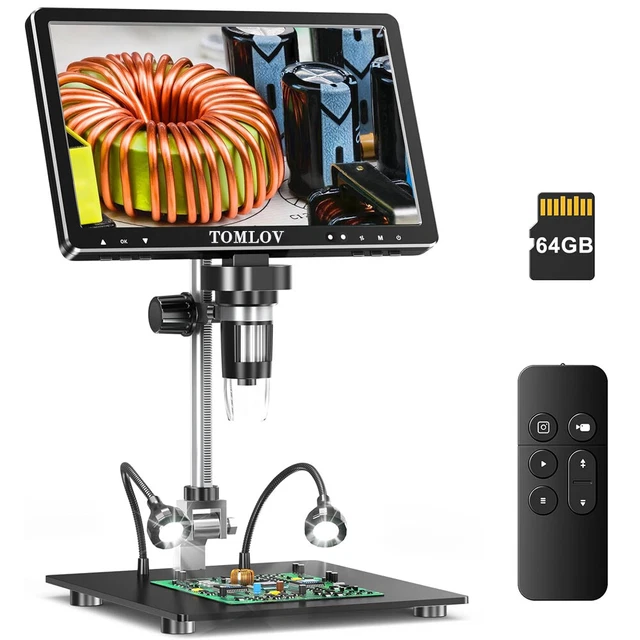 TOMLOV DM9 MAX 10.1" IPS HDMI Digital Microscope 1500X 20MP Soldering ...