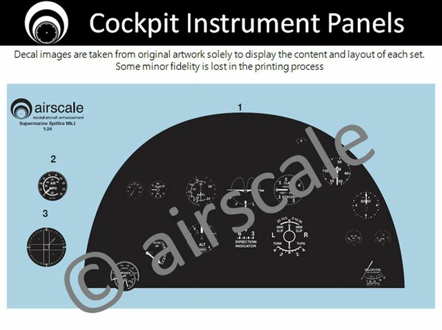 AIRSCALE SUPERMARINE SPITFIRE cockpit decals - Airfix 1/24 scale AS24 ...