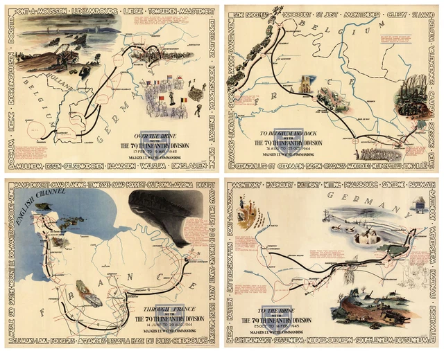SET OF 4 - 79th Infantry Division - WW2 WWII Poster - World War 2 Map ...