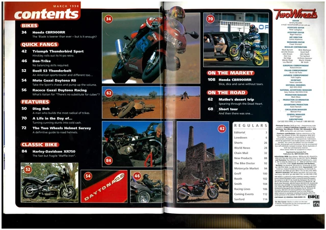 TWO WHEELS MOTORCYCLE magazine March 1998 Honda CBR900RR Harley ...
