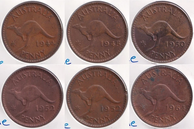 AUSTRALIA 1945-64 GROUP of 6 One Penny 1d Coins in 2x2 Coin Holders (6 Coins) £10.08 - PicClick UK