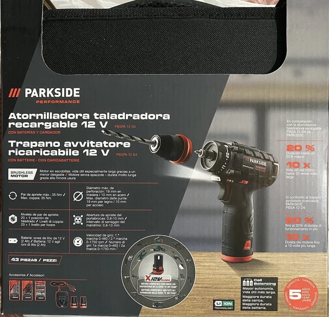 PARKSIDE PERFORMANCE SET Trapano Avvitatore ricaricabile 12V PBSPA 12 ...