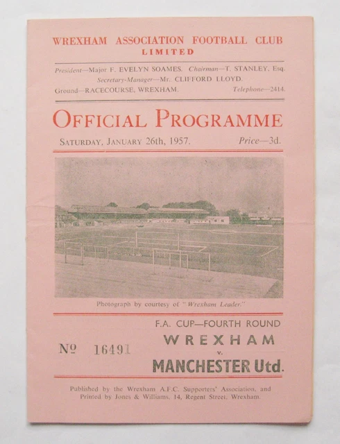 WREXHAM V MANCHESTER UNITED FA Cup 1956/1957 *VG Condition Football ...