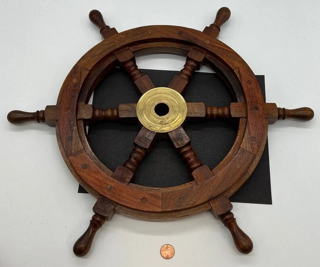 PIRATE NAUTIQUE VINTAGE Ancien 61cm Roue Mural Vaisseaux Décor Mer Laiton Bateau EUR 66,35 ...