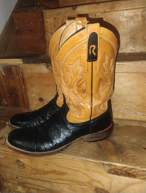 ROD PATRICK EXOTIC Golden Brown Black Caiman Western Cowboy Boots 12 B ...
