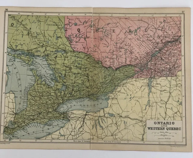 ANTIQUE 1930 MAP: Ontario And Western Quebec Original Colour 93 Years ...