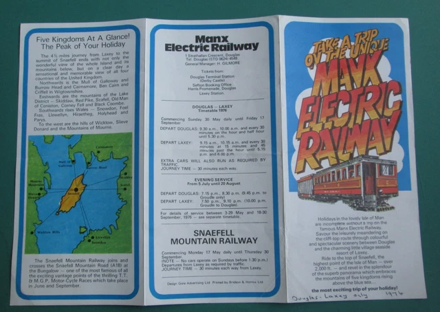 MANX ELECTRIC RAILWAY 1976 Train Service Timetable & Information ...