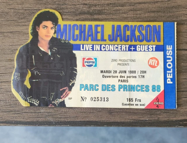 BILLET DE CONCERT MICHAEL JACKSON 28/6/1988. PARIS Parc des Princes EUR ...