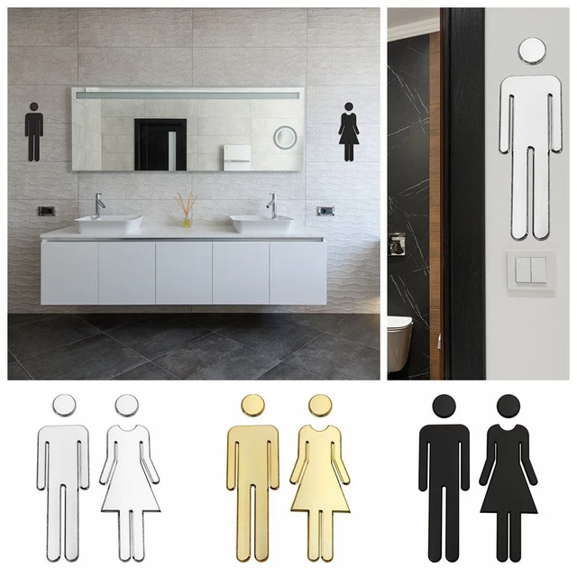 WALL DECOR SELF-ADHESIVE WC Sticker 3D Toilet Sign DIY Door Plaque ...