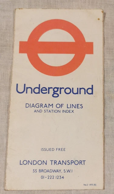1975, LONDON UNDERGROUND TUBE MAP - Diagram of Lines and Station Index ...