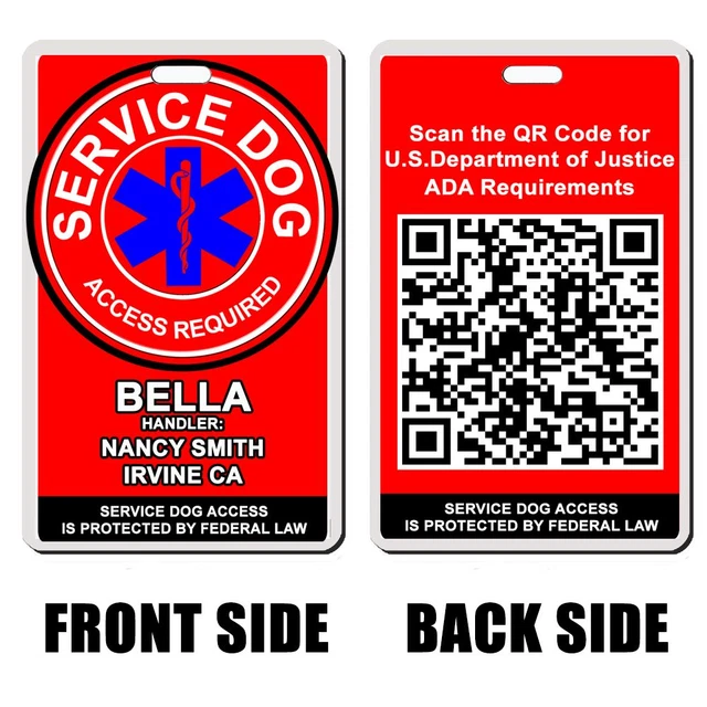 SERVICE DOG QR CODE Badge ID Card Ascleplus RED with your pet info pet ...
